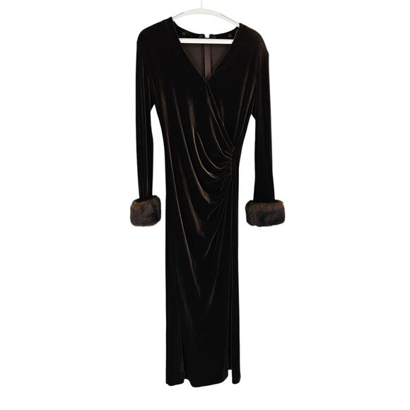Tadashi Shoji | Dresses | Vintage Tadashi Shoji Dress Brown Velvet Faux Fur Y2k Goth Whimsigoth ...
